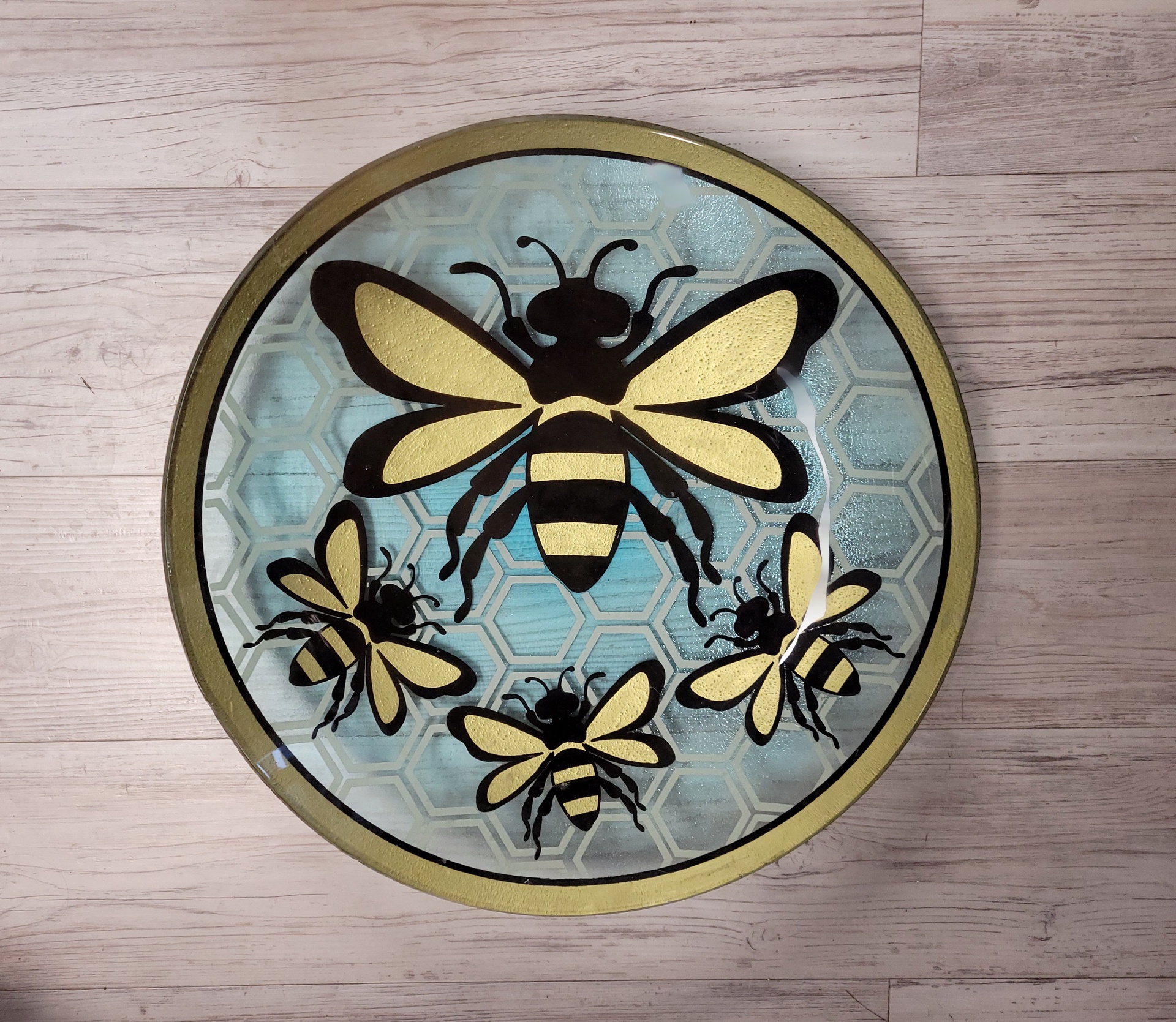 Evergreen 16" birdbath with metal stand - gold bees